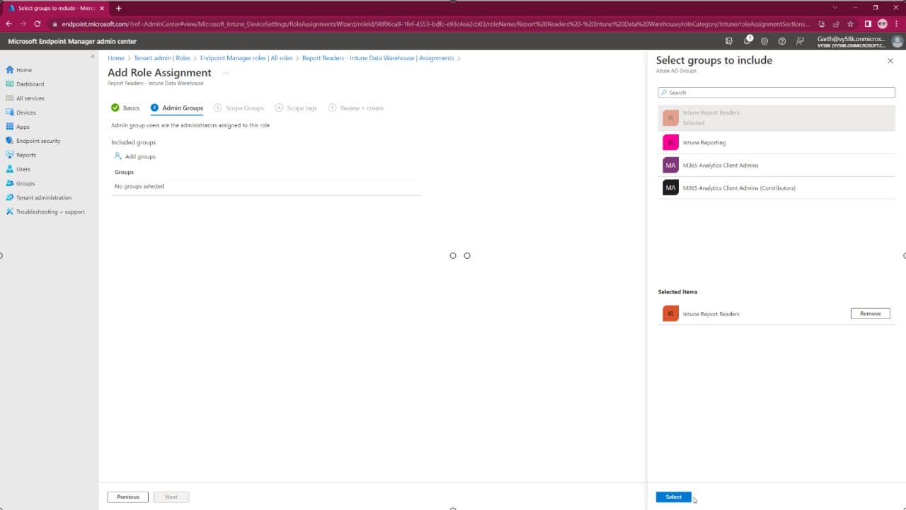 How to Create an Intune Data Warehouse Readers Group